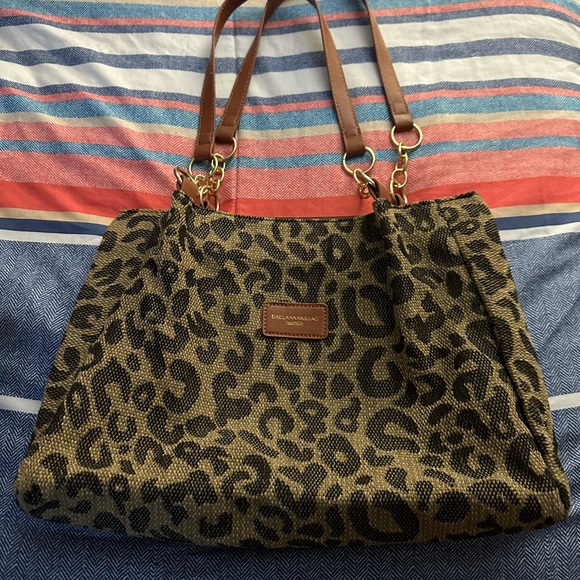 Bags | Brahmin Leopard Print Tote With Brown Handles | Poshmark
